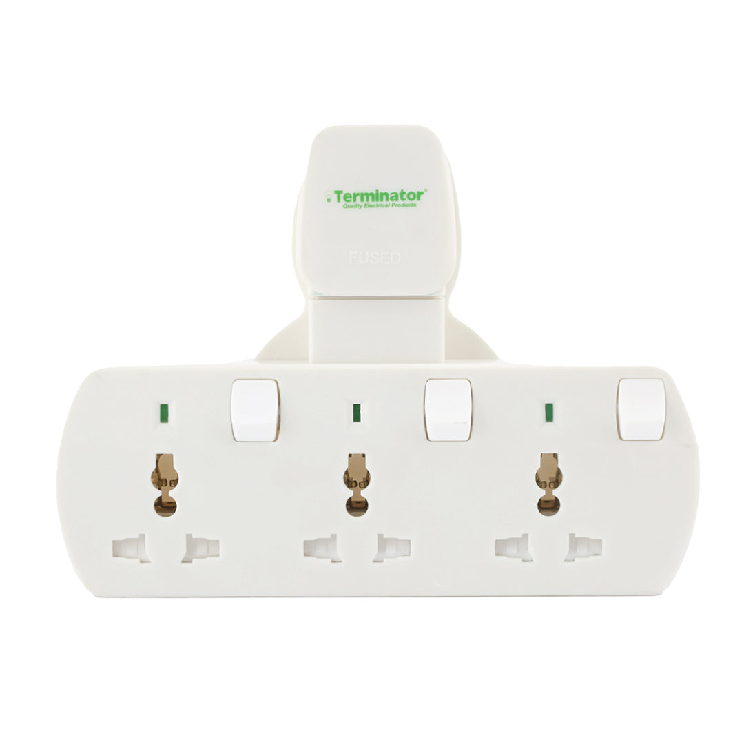 Terminator 3-Way Universal T Socket Adaptor With Individual Switch ...